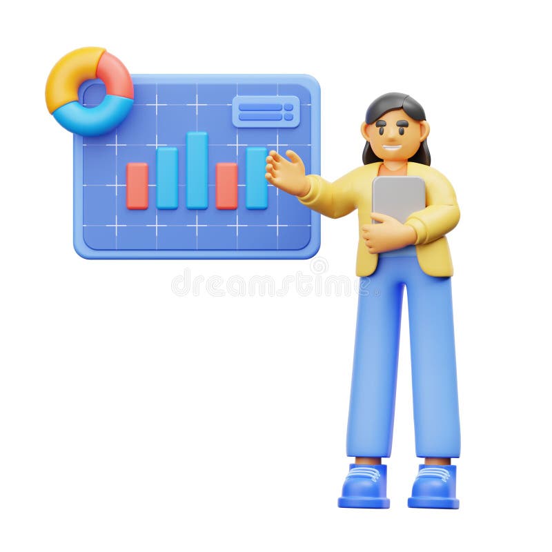 3D Model of a Cartoon Character Explaining the Statistics while Holding ...