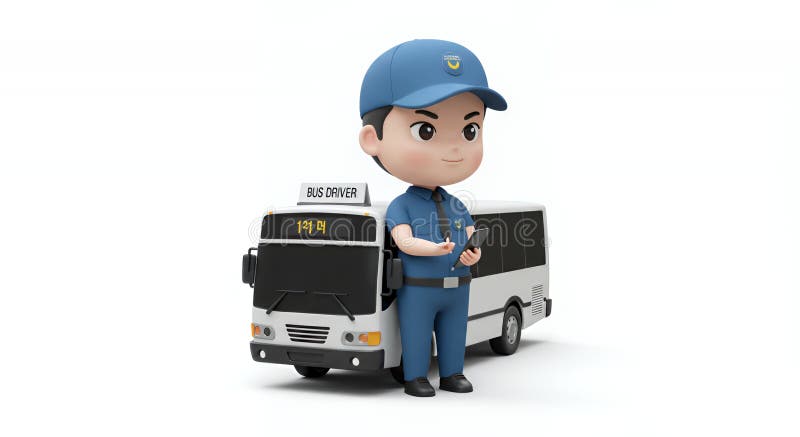 Chibi Korean Bus Driver 3D Render: Friendly Cartoon Character in Blue ...
