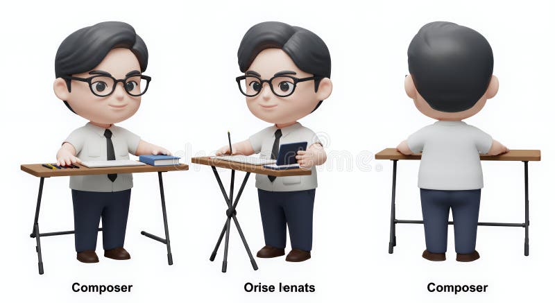 Chibi Korean Male Composer 3D Model Isolated on White Background Stock ...