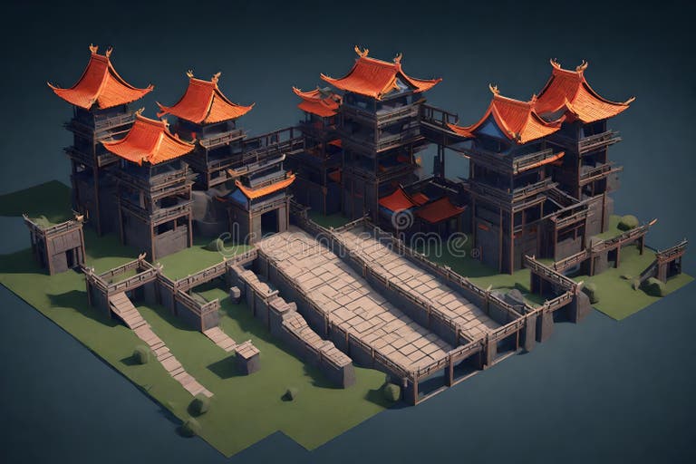 3d Model of a Chinese Temple in Isometric Illustration, Isolated ...