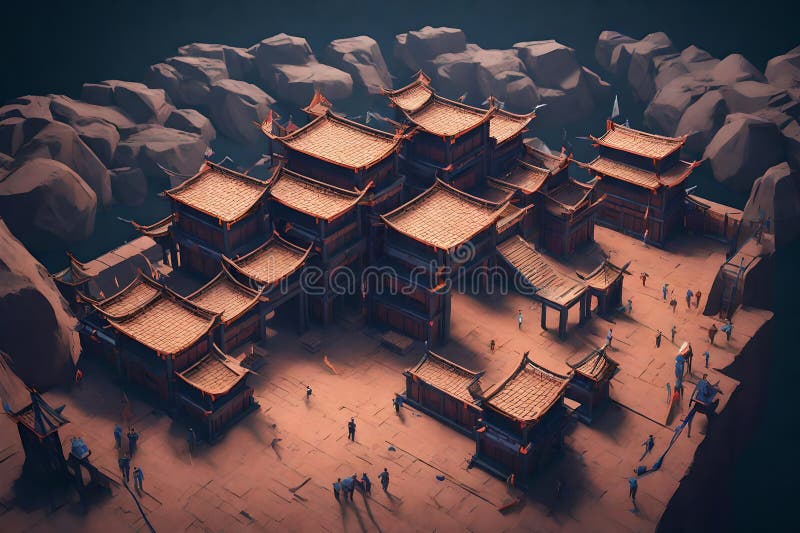 3d Model of a Chinese Temple in Isometric View, Isolated Against a ...