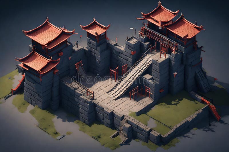 3d Model of a Chinese Temple in Isometric View, Isolated on a Solid ...
