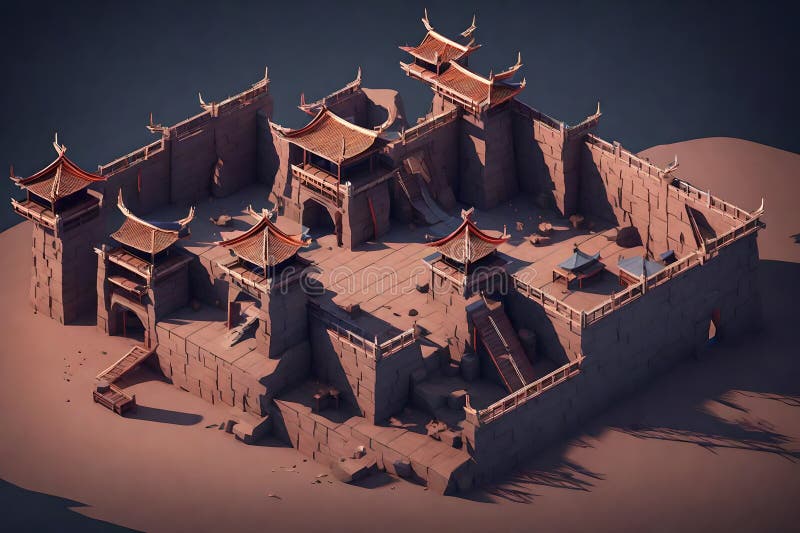 3d Model of a Chinese Temple in Isometric View, Isolated on a Solid ...