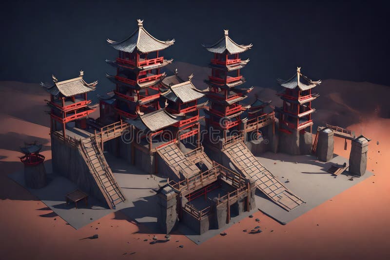 3d Model of a Chinese Temple in Isometric View, Isolated on a Solid ...