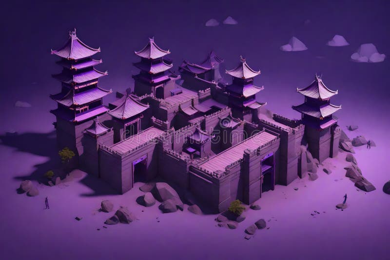 3d Model of a Chinese Temple in Isometric View, Isolated on a Solid ...
