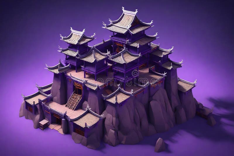 3d Model of a Chinese Temple in Isometric View, Isolated on a Solid ...