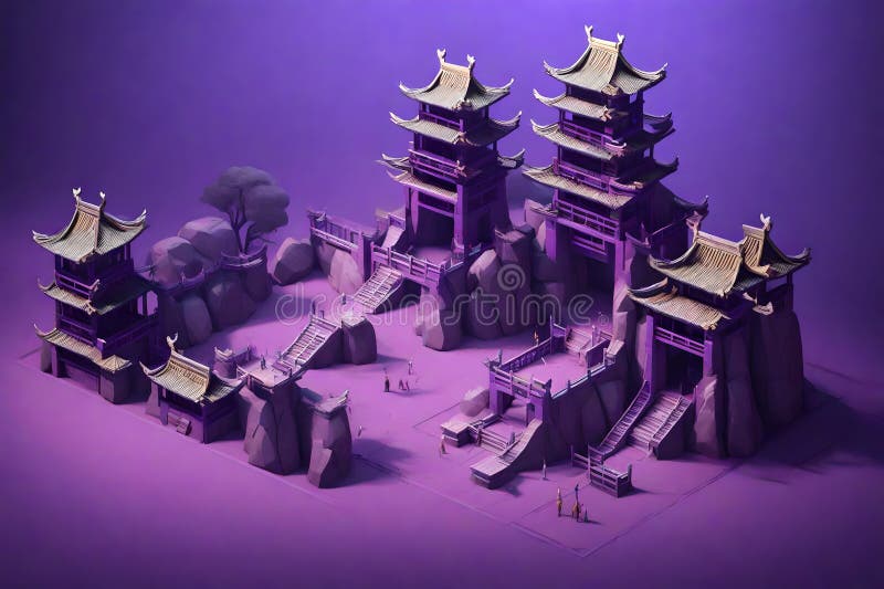 3d Model of a Chinese Temple in Isometric View, Isolated on a Solid ...
