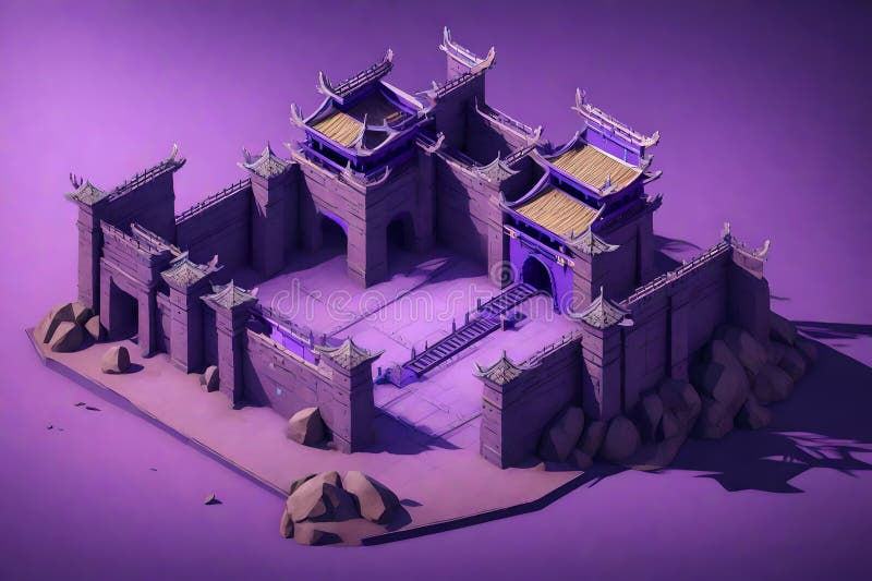 3d Model of a Chinese Temple in Isometric View, Isolated on a Solid ...