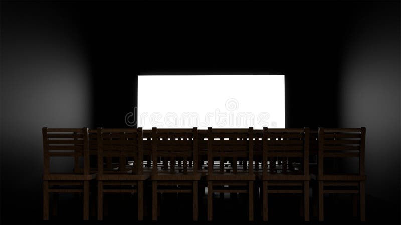 3D Model of a Cinema Hall with an Empty White Screen and Light from the ...
