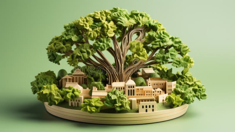 A 3d Model of a City with Trees and Buildings. AI Stock Illustration ...