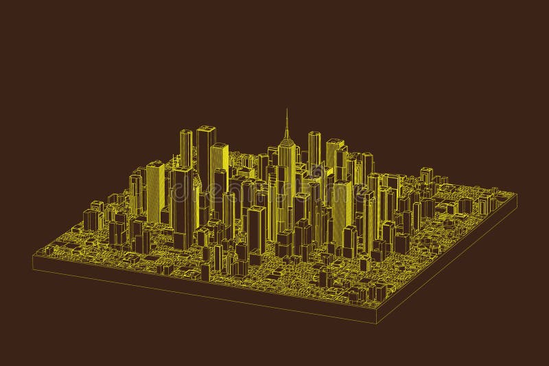 3D Model of City. Vector Outline Illustration Stock Vector ...