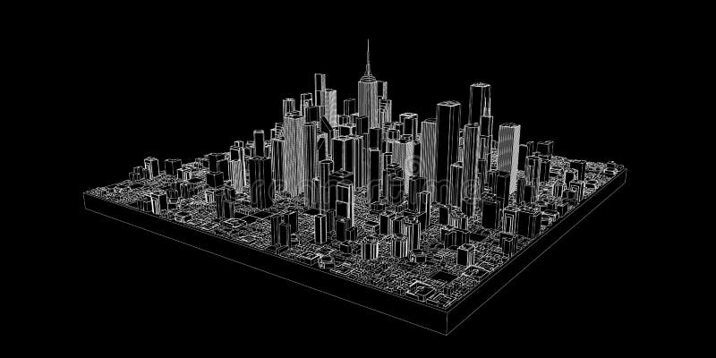 3D Model of City. Vector Outline Illustration Stock Vector ...