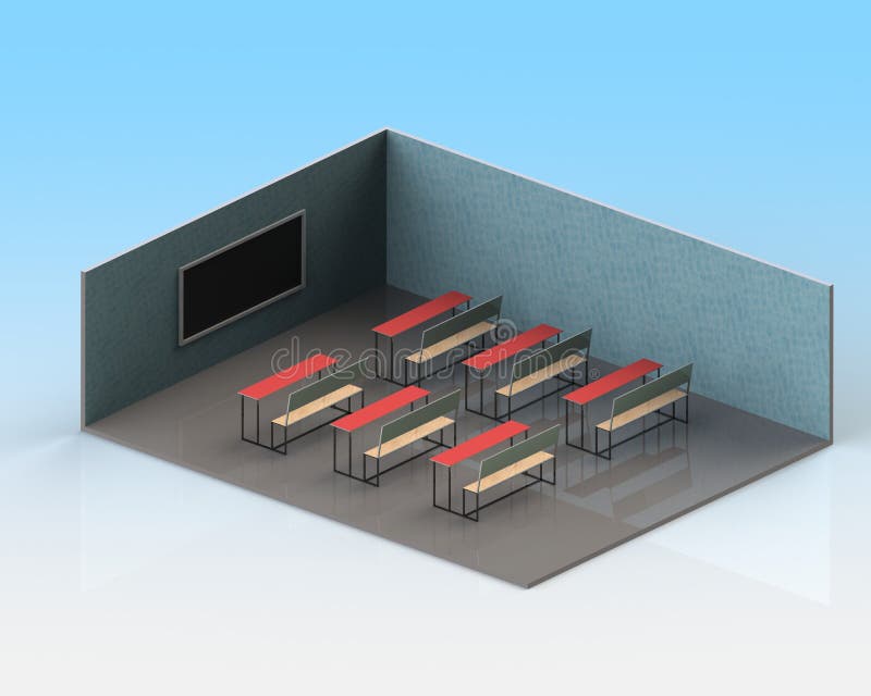 A 3D model of a class room stock illustration. Illustration of interior ...