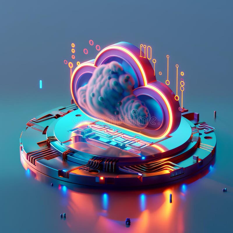 3 3D Model of a Cloud Data Icon with a Colorful Techthemed Illustration ...