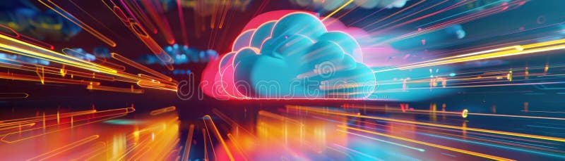 3D Model of a Cloud Tech Icon Against a Dynamic Multicolored Backdrop ...