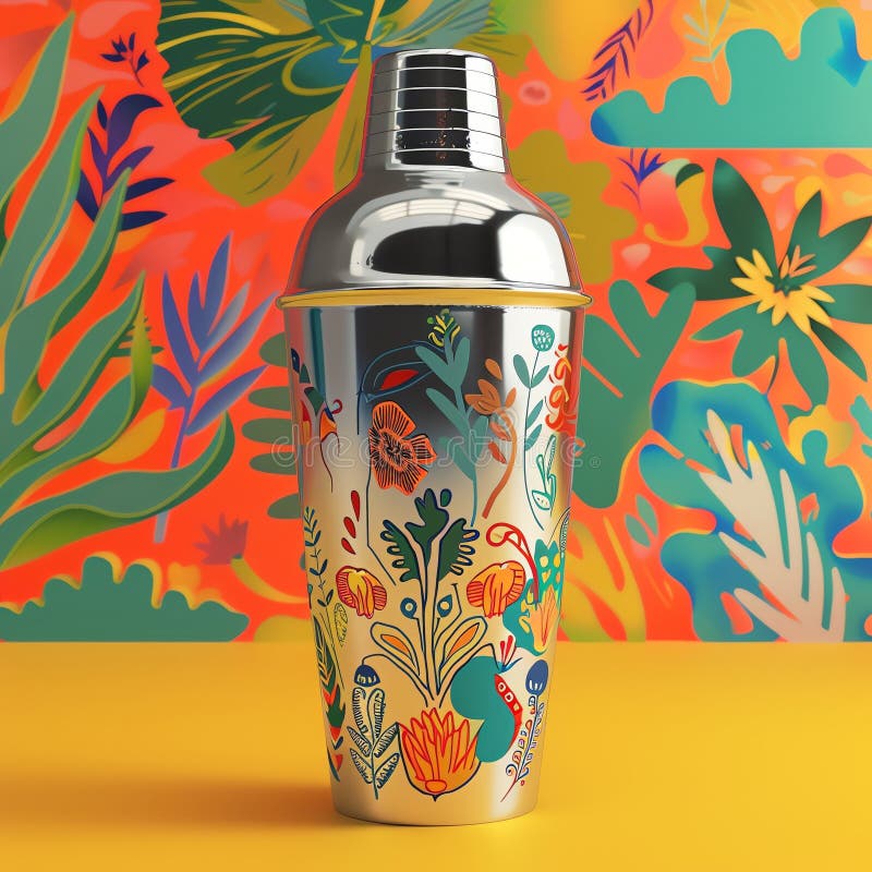 180 3D Model of a Cocktail Shaker Icon with a Colorful Illustrated ...