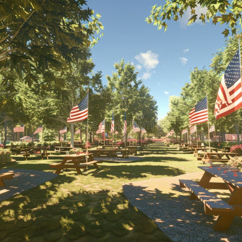3D Model of a Community Event with Flags and Decorations for Patriot ...