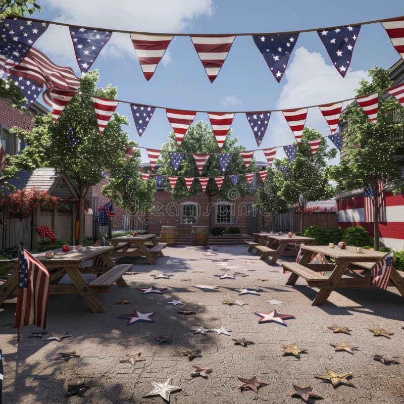 3D Model of a Community Event with Flags and Decorations for Patriot ...