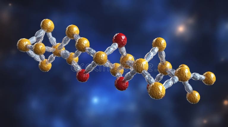 3D Model of a Complex Molecule in a Blue and Dark Nebula Stock ...