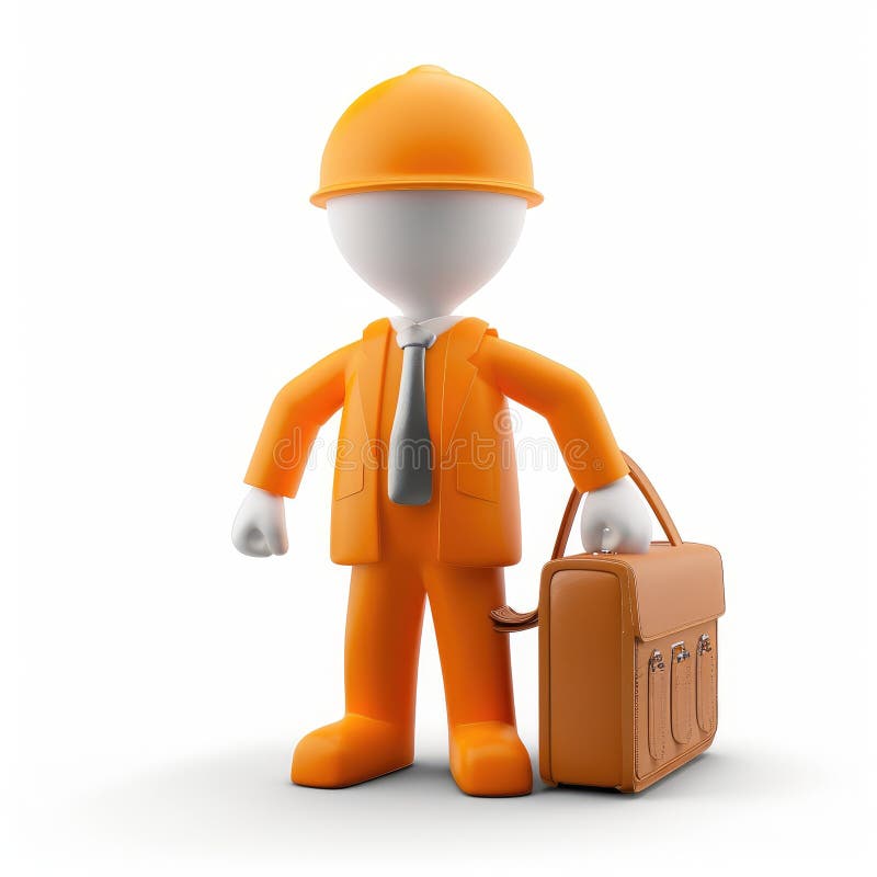 **Title:** Orange-suited Engineer with Briefcase, Ready for Work, 3D ...