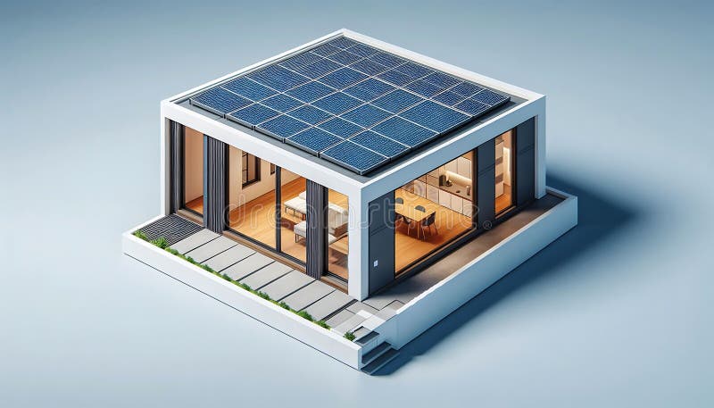 Modern Sustainable Home with Rooftop Solar Panels Stock Illustration ...