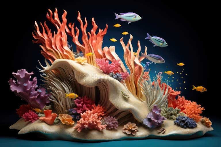 A 3D Model of a Coral Reef Teeming with Diverse Marine Life Stock Image ...