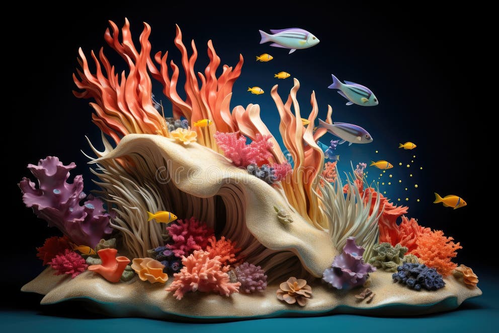 A 3D Model of a Coral Reef Teeming with Diverse Marine Life Stock Image ...