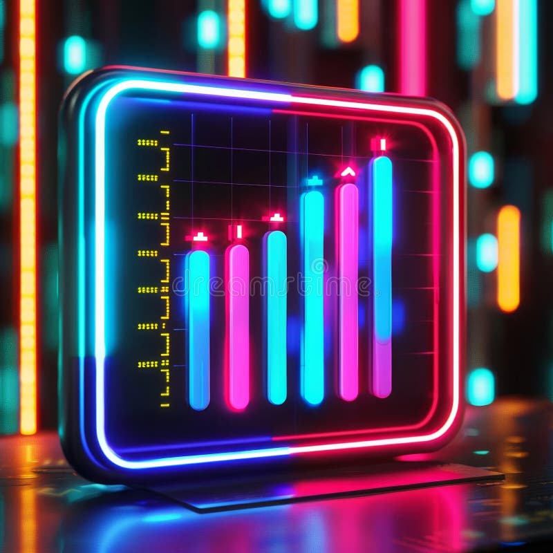 3D Model of a Data Monitoring Icon with Neon Colors and Dynamic ...