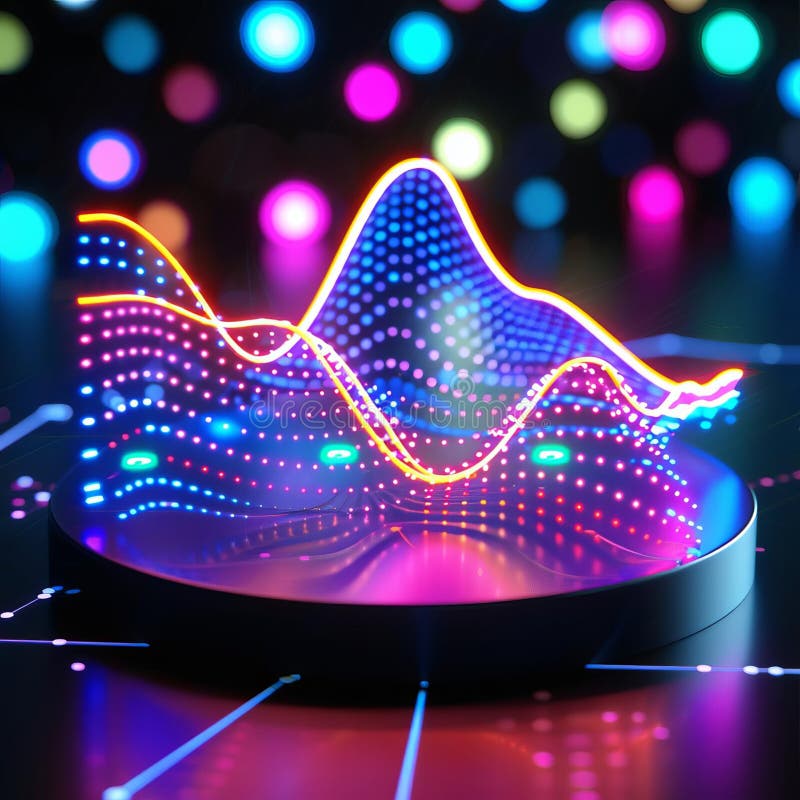 3D Model of a Data Monitoring Icon with Neon Colors and Dynamic ...