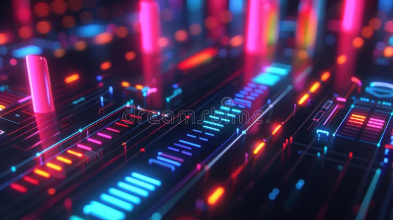 3D Model of a Data Monitoring Icon with Neon Colors and Dynamic ...
