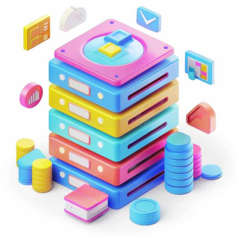 3D Model of a Database Management Icon with Colorful Background ...