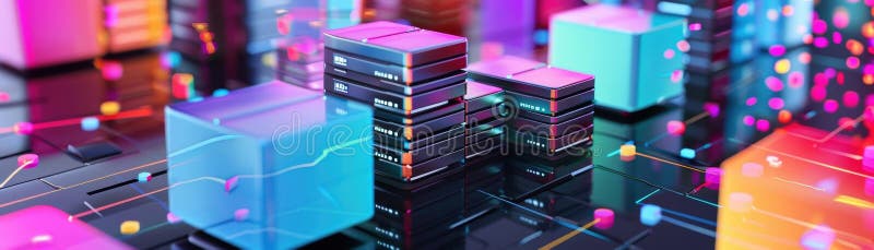 3D Model of a Database Management Icon with Colorful Background ...