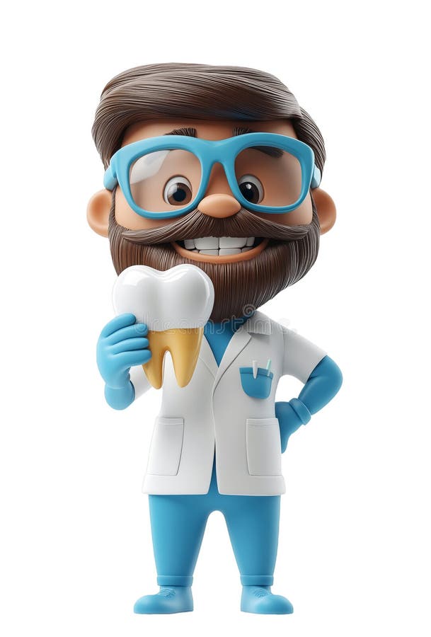 A 3D Model of a Dentist in Scrubs is Holding a Single Tooth Model ...