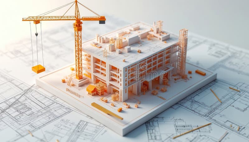 3D Model Design Paper Draft Illustration of Building Construction ...