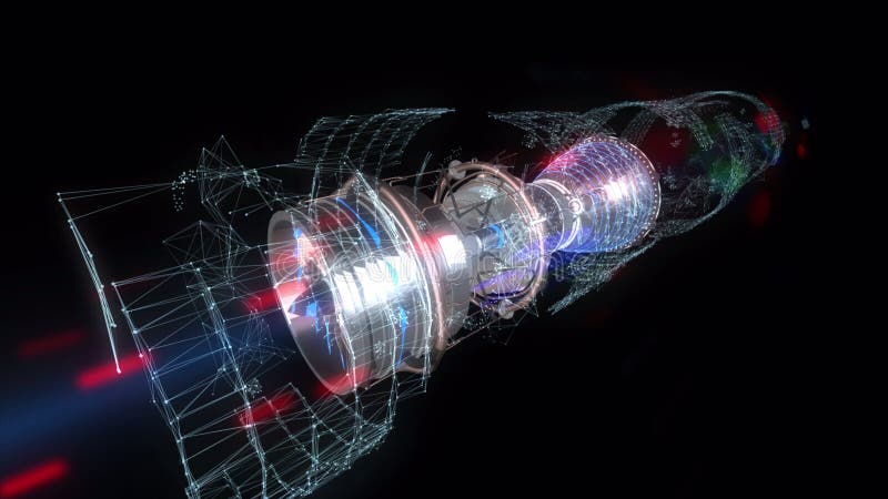 3D Model Detailed Silhouette of Generated Engineering Turbine. Aircraft ...