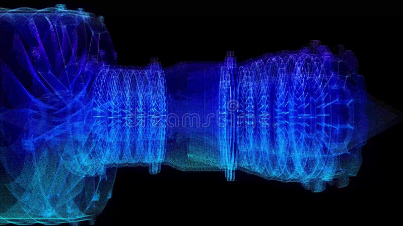3D Model Detailed Silhouette of Generated Engineering Turbine. Aircraft ...
