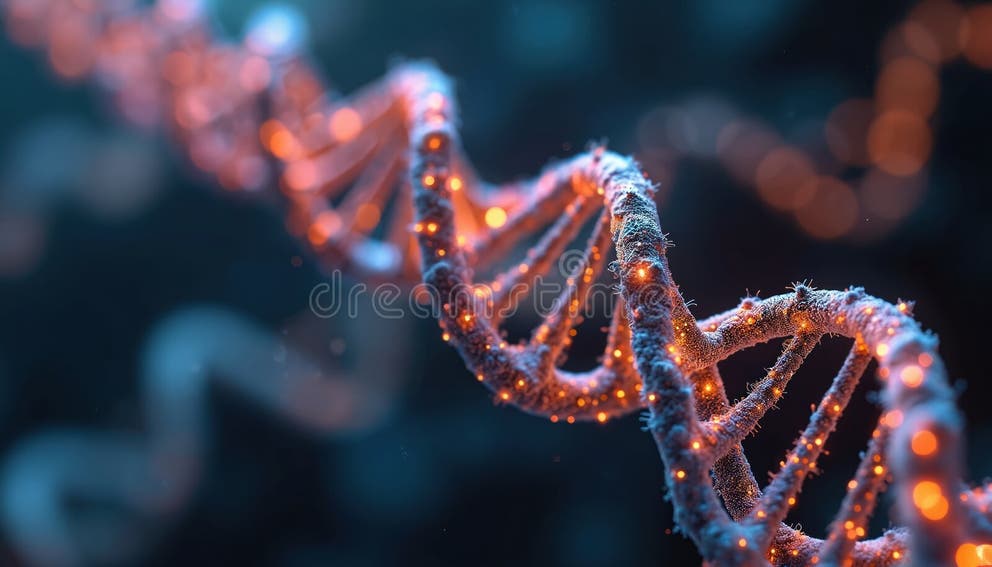 3D Model of DNA Sequence Highlighted with Data Tags. Genetic Mutations ...