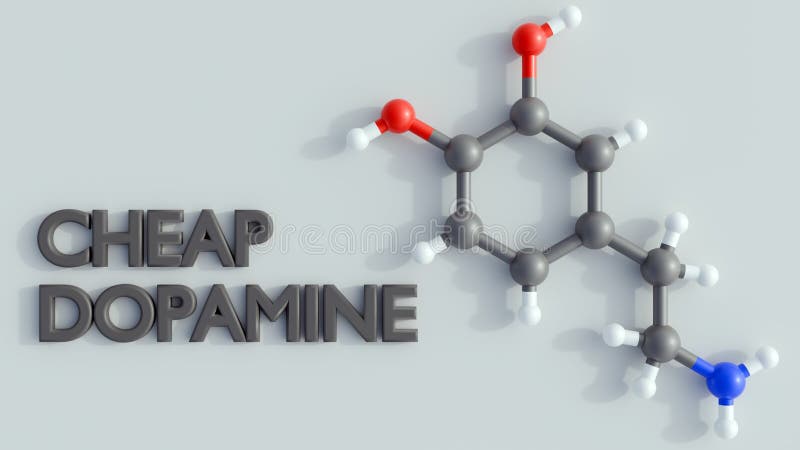 A 3D Model of a Dopamine Molecule with the Text "CHEAP DOPAMINE" Stock ...