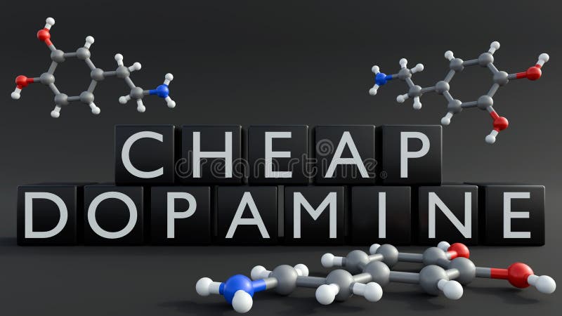 A 3D Model of a Dopamine Molecule with the Text "CHEAP DOPAMINE" Stock ...