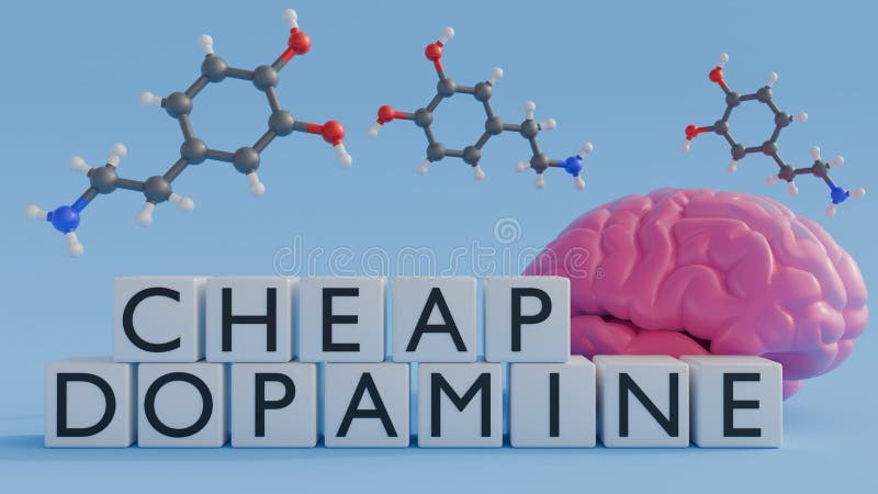 A 3D Model of a Dopamine Molecule with the Text "CHEAP DOPAMINE" Stock ...