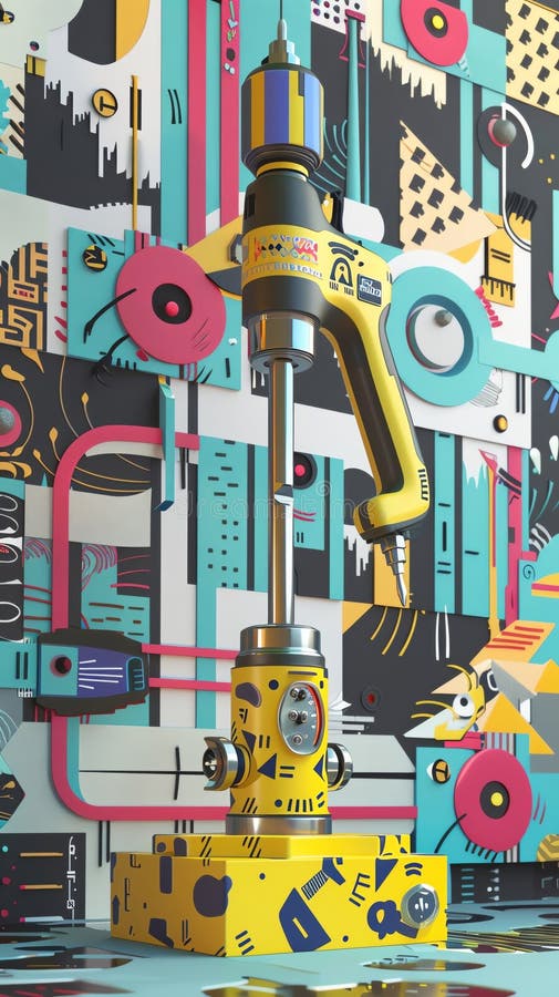 222 3D Model of a Drill Icon with a Colorful Illustrated Background ...