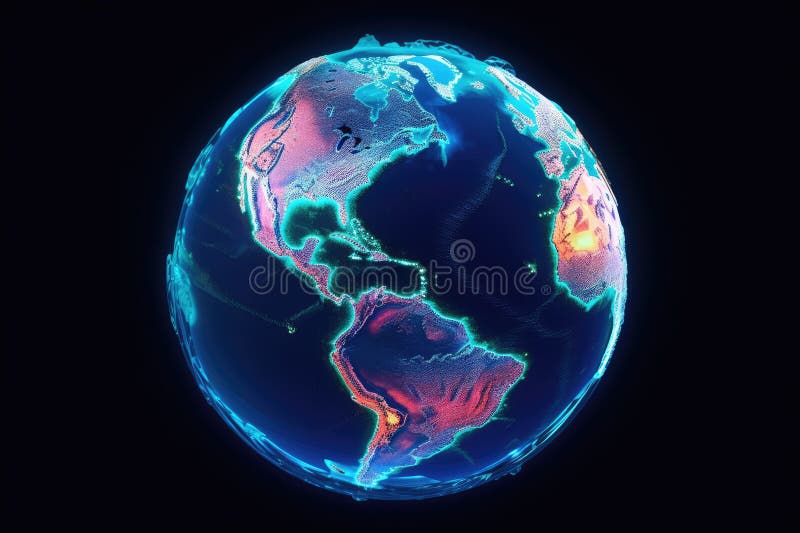3d Model of Earth with Neon Illumination Stock Illustration ...