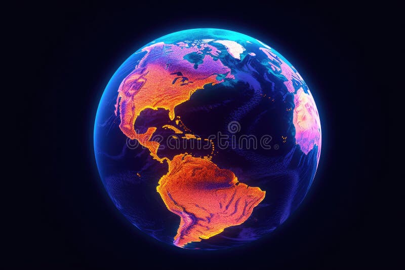 3d Model of Earth with Neon Illumination Stock Illustration ...