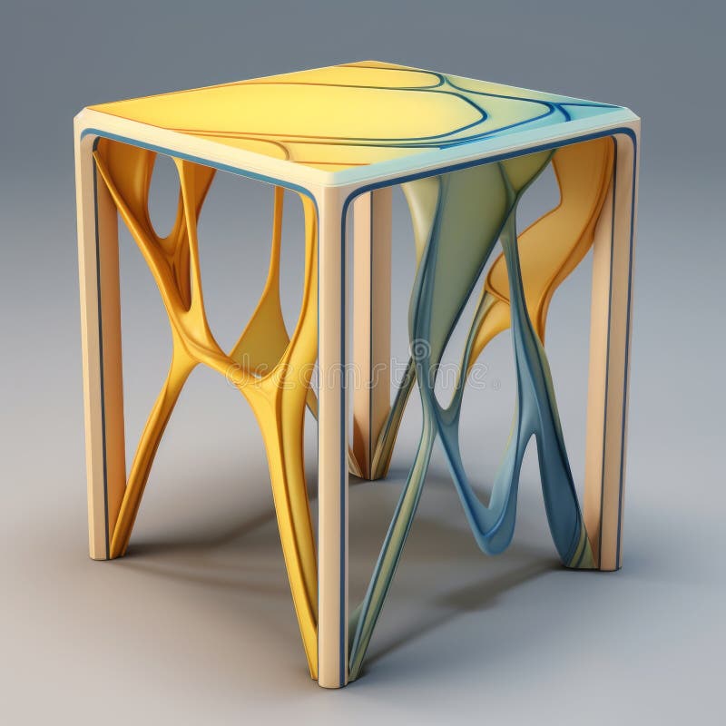 Organic Fluid Lines: 3d Printed Blue and Yellow Stool with Maya ...