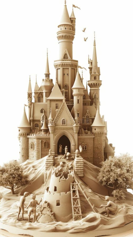 3D Model of a Family Building a Giant Sandcastle Summer Stock ...