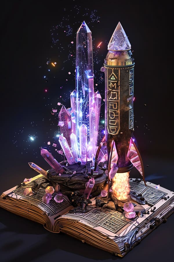 A 3D Model of a Fantastical Rocket Crafted from Elemental Crystals ...