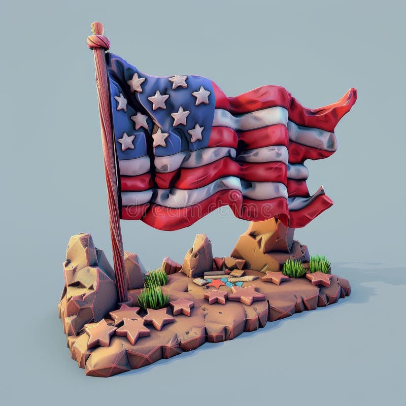 3D Model of a Flag and Stars for Patriot Day Celebration. Stock ...