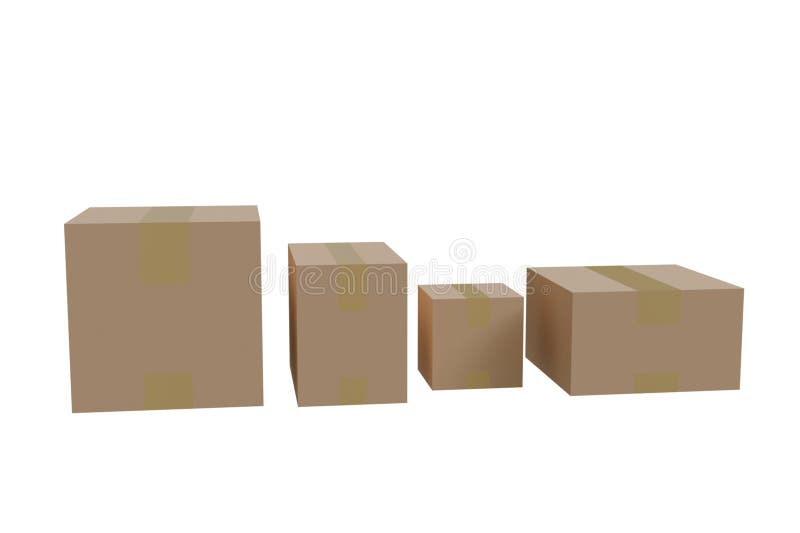 3D Model of Four Different Cardboard Boxes on a White Background, Box ...
