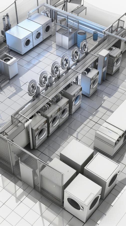 3D Model of Fullservice Commercial Laundry Facility with Efficient ...