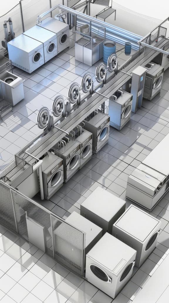 3D Model of Fullservice Commercial Laundry Facility with Efficient ...